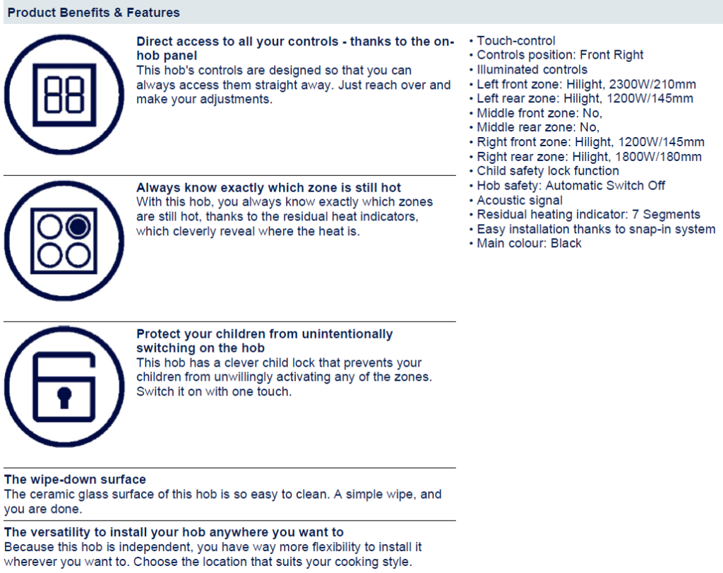 Electrolux 60cm. Built-in Ceramic Hob Model: EHF6240XOK Electrolux 60cm ...