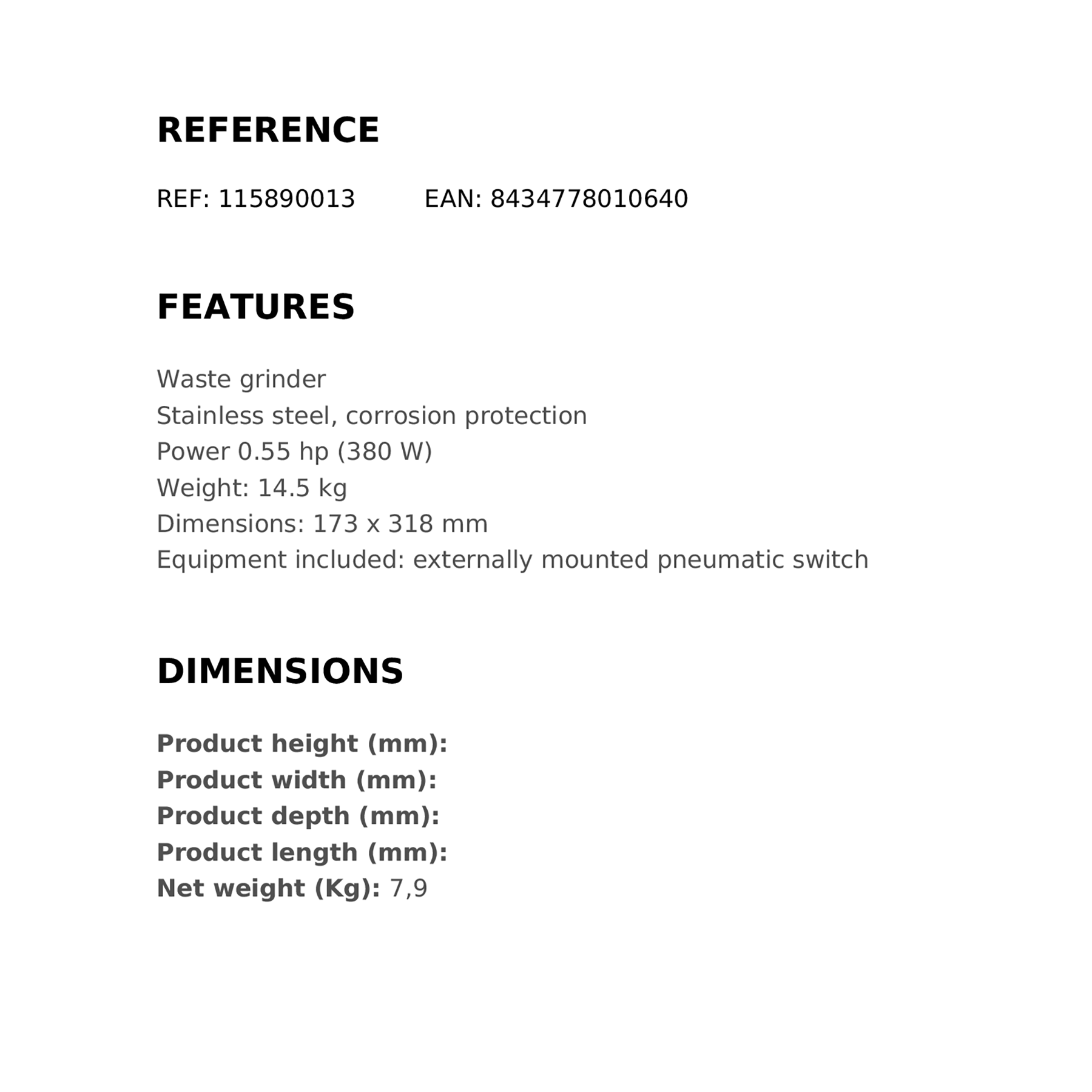 TEKA Food Waste Disposer: GB_TR-550-en - Al Salam Kitchen ET